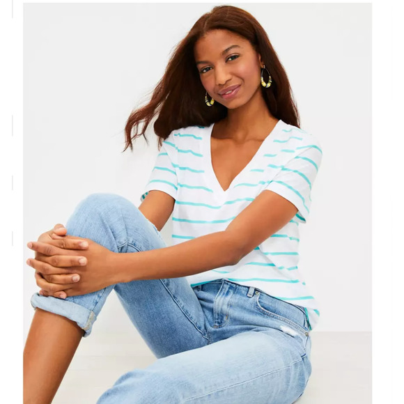LOFT | Tops | Nwt Loft Intense Seaglass Blue Green White Stripe ...